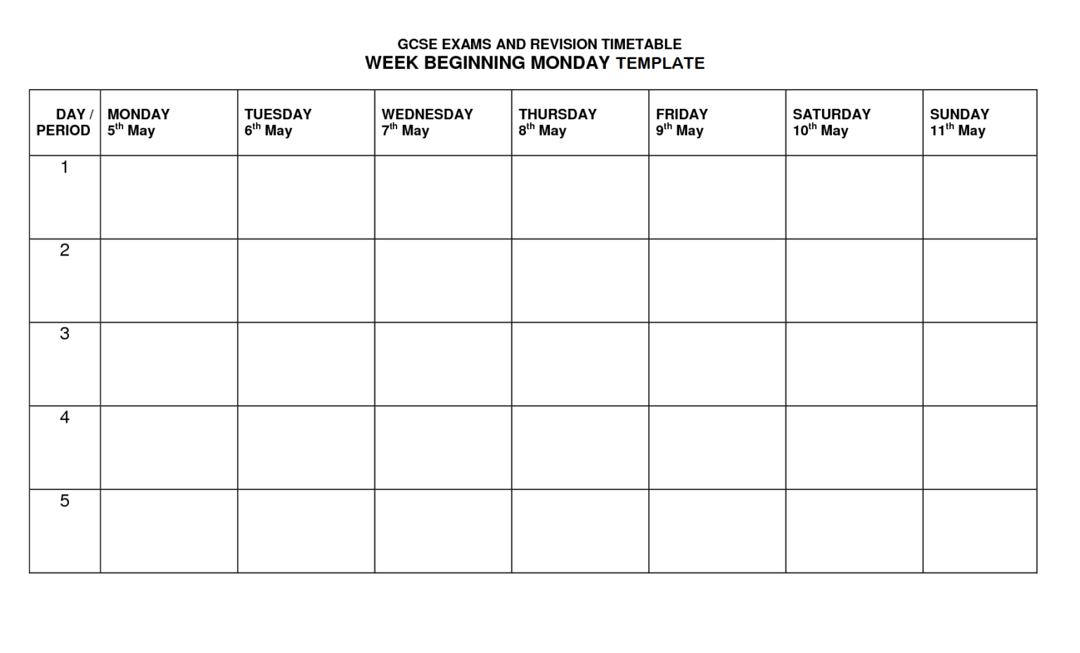 Blank Revision Timetable Template Best Template Ideas